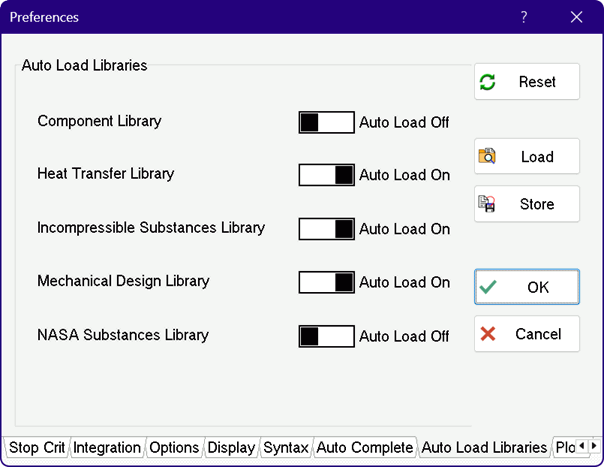 Auto Load Libraries Tab (Preferences dialog)
